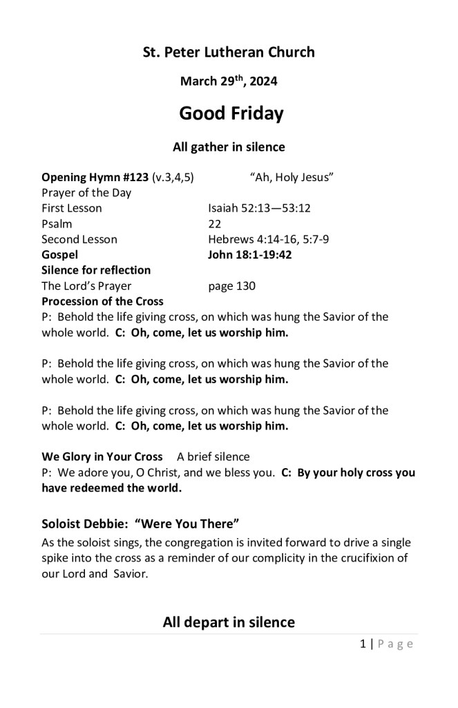 Good Friday 2024 Bulletin - St Peter Lutheran Church