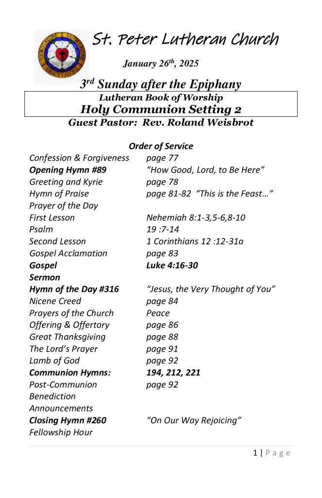 Epiphany 3 2025 Bulletin - St Peter Lutheran Church