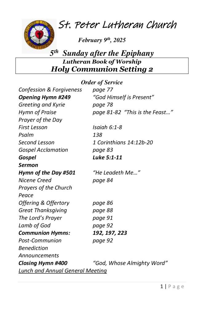 Epiphany 5 2025 Bulletin - St Peter Lutheran Church